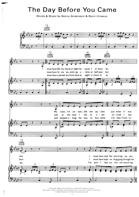 ABBA The day before you came - Вокал, Фортепиано ноты скачать ABBA The day before you came - Вокал, Фортепиано ноты скачать